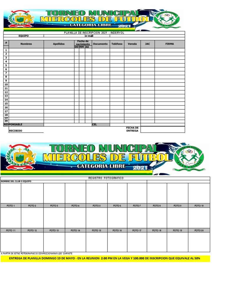 Planilla Inscripcion Futbol Masculino 2021 | PDF