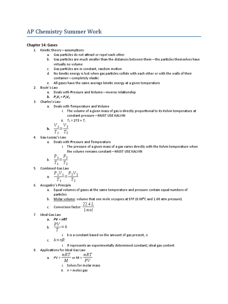 AP Chemistry: Gas Laws Overview | PDF | Gases | Mole (Unit)