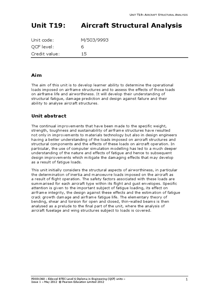 Unit 19 Aircraft Structural Analysis | PDF | Bending | Fatigue (Material)