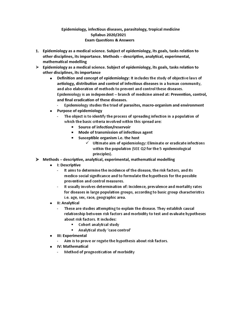 Epidemiology Exam Questions and Answers | PDF | Transmission (Medicine) | Infection