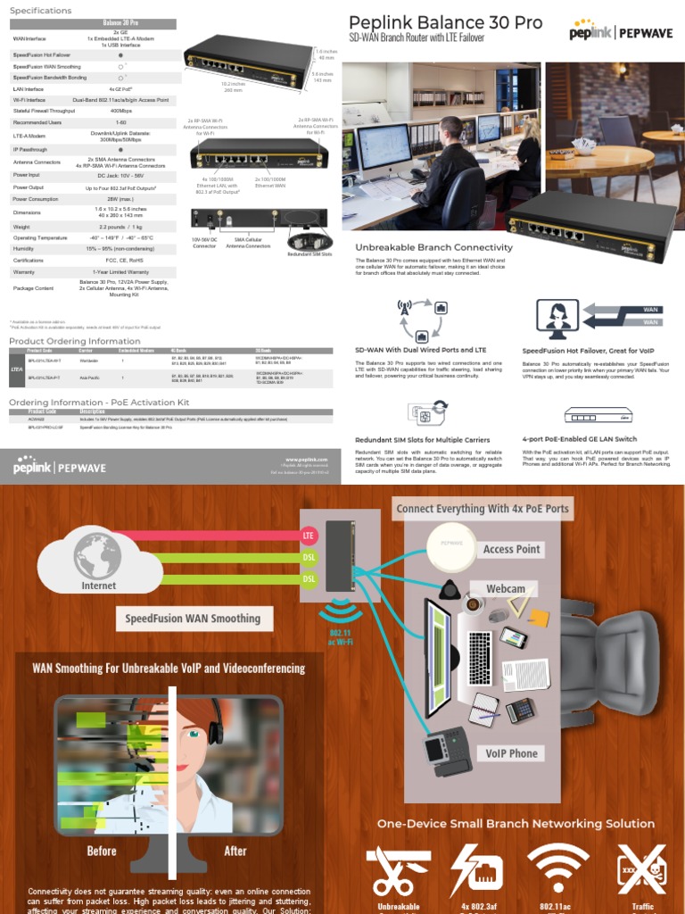 Peplink Balance 30 Pro: SD-WAN Branch Router With LTE Failover | PDF ...