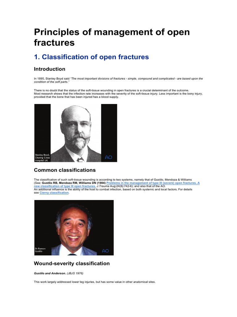 Classification and Management of Open Fractures: Principles of Soft ...