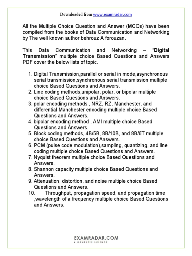 CH 4 Digital Transmission Media Multiple Choice Questions and Answers ...