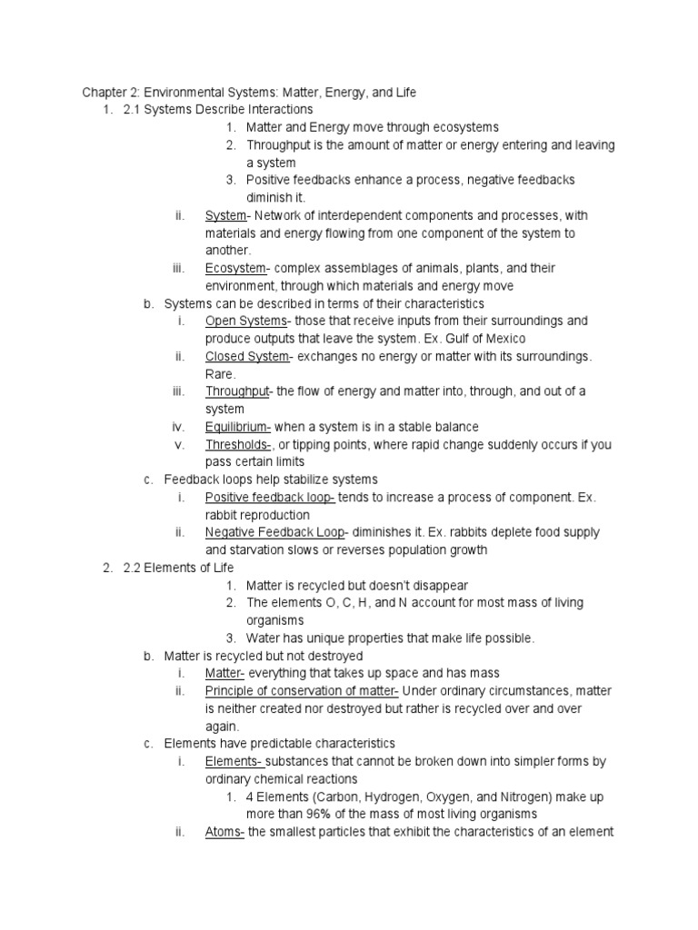 Chapter 2 - Environmental Systems - Matter, Energy, and Life | PDF ...