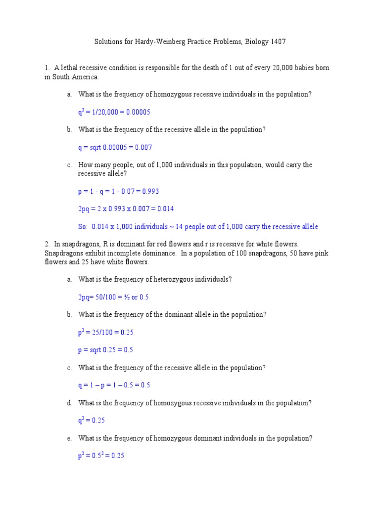 Solutions Hardy-Weinberg Practice Problems | PDF Solutions Hardy-Weinberg Practice Problems | PDF
