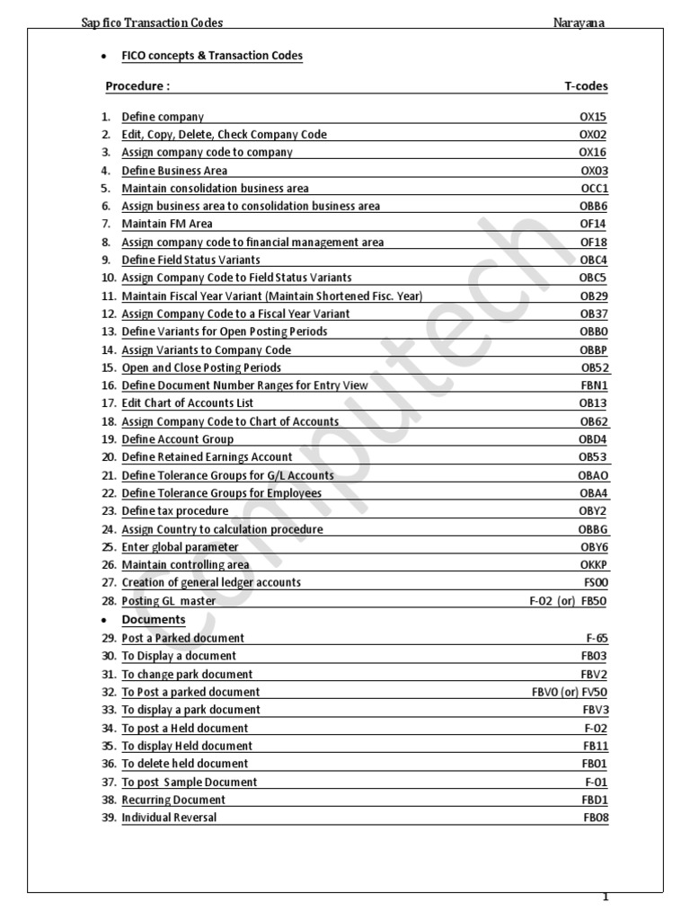 Sap Ft-Codes | PDF | Payments | Depreciation