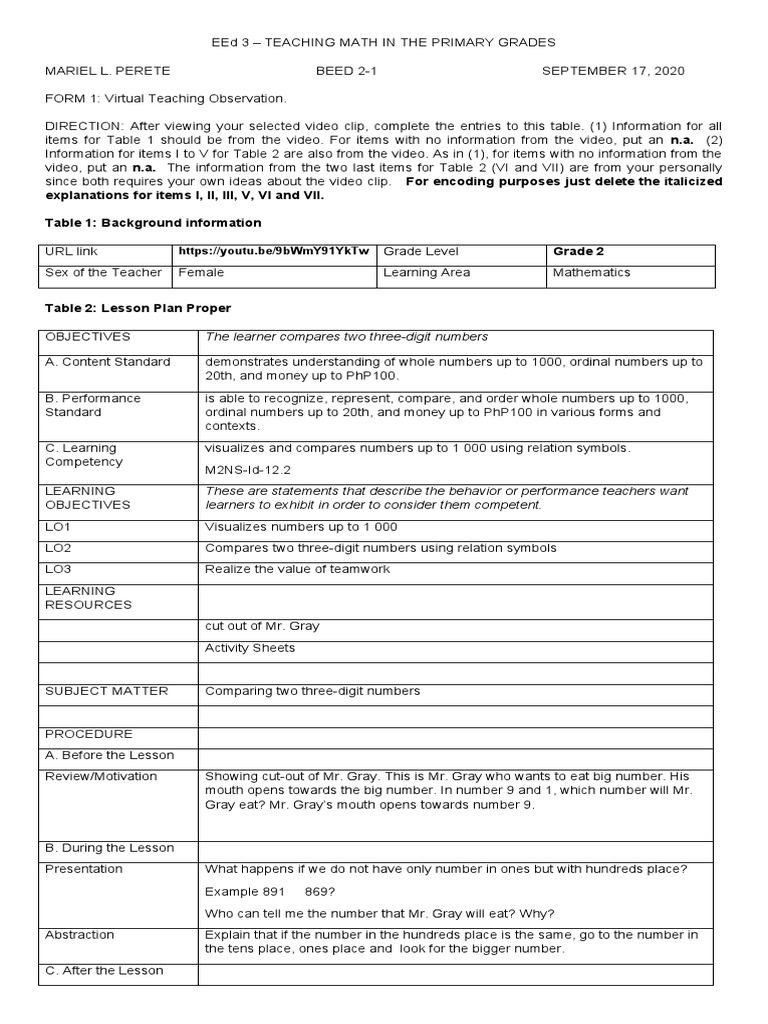 Virtual Teaching Observation Form1 | PDF | Information | Neuropsychological Assessment