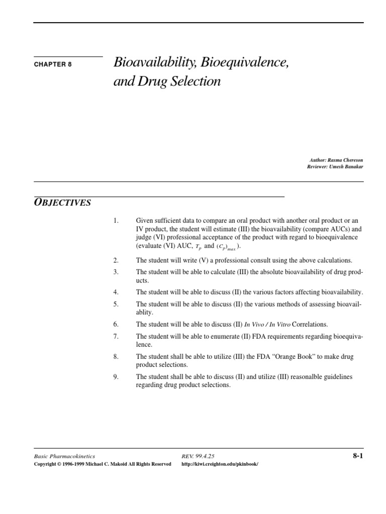 BASIC PHARMACOKINETICS - CHAPTER 8: Bioavailability | PDF | Bioavailability | Pharmacokinetics