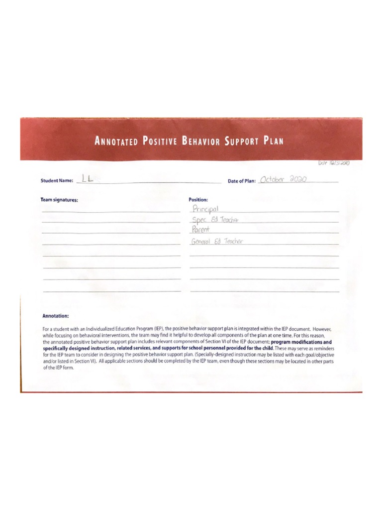 Annotated Positive Behavior Support Plan | PDF