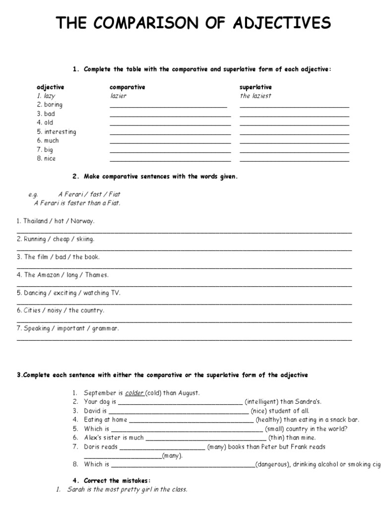 Comparison of Adjectives Exercises | PDF | Grammar | Language Mechanics