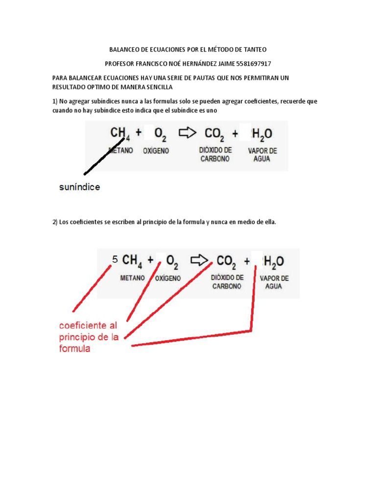 Balanceo de Ecuaciones Por El Método de Tanteo | PDF | Cloro | Moléculas
