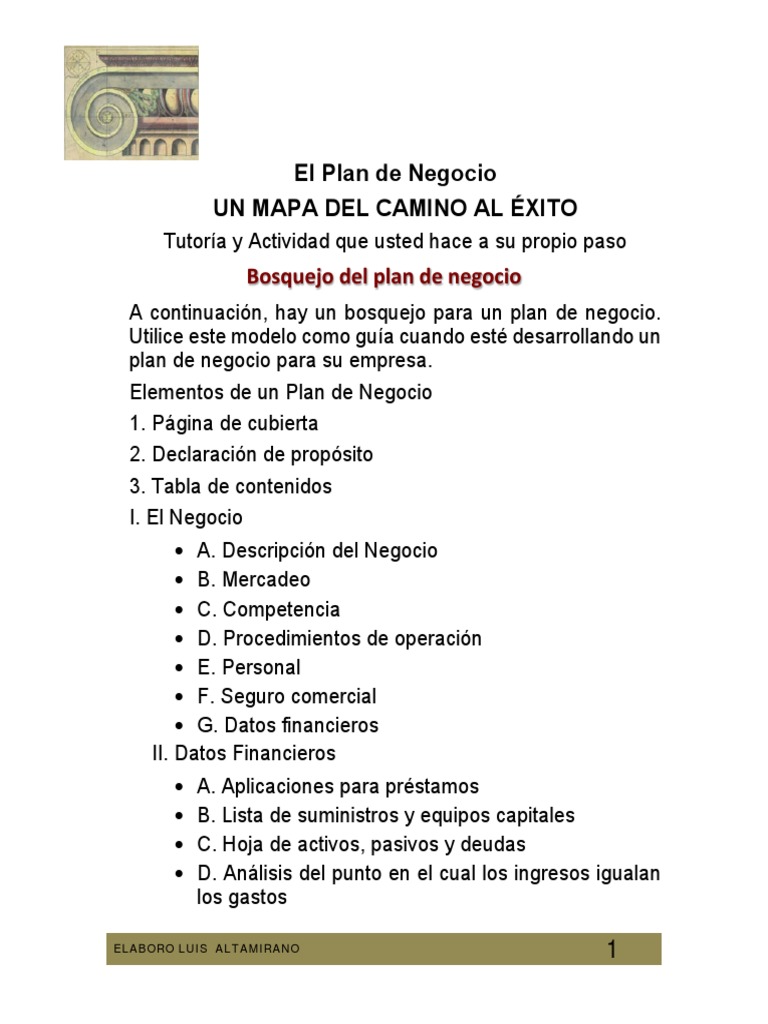 1 Bosquejo Del Plan de Negocio | PDF | Plan de negocios | Marketing
