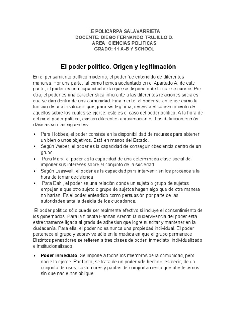 El Poder Político y Legitimacion | PDF | Coerción | Legitimidad (política)