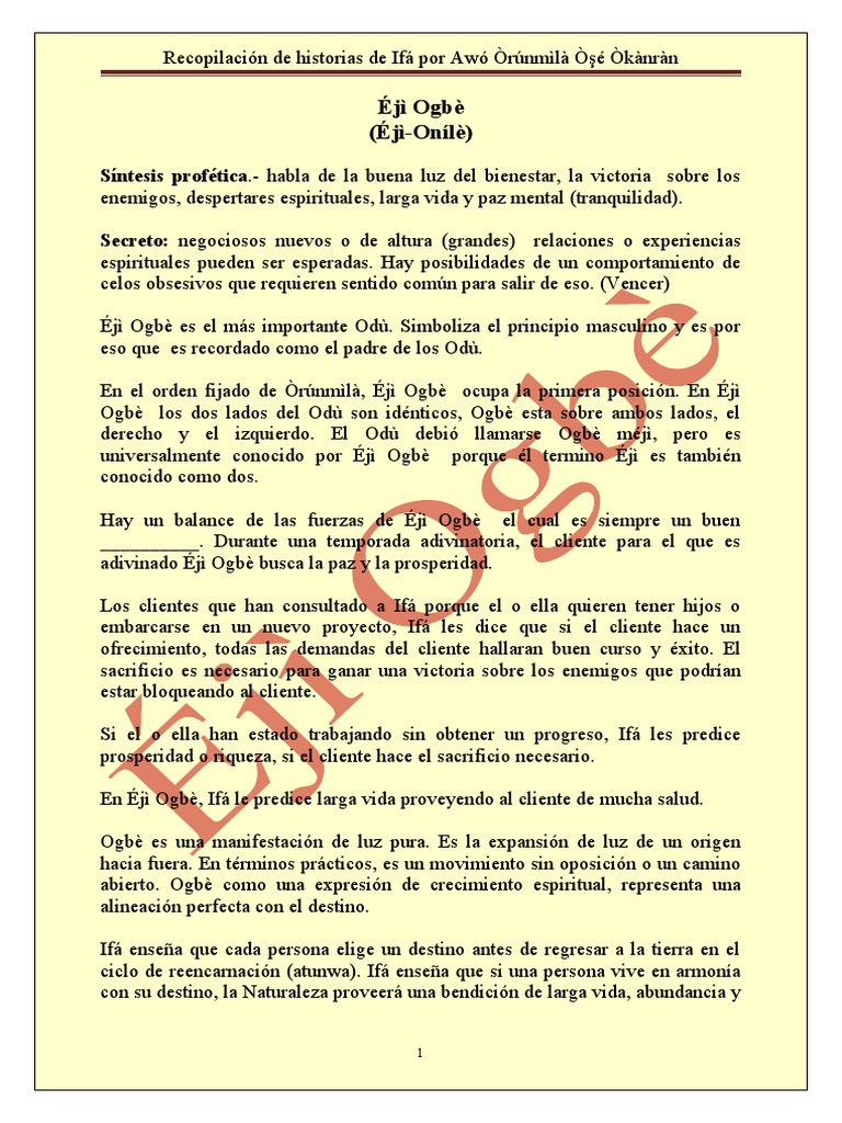 Ese Ifá Odù Ogbè Baba Ejí Ogbè | PDF | Santeria | Religión y creencia