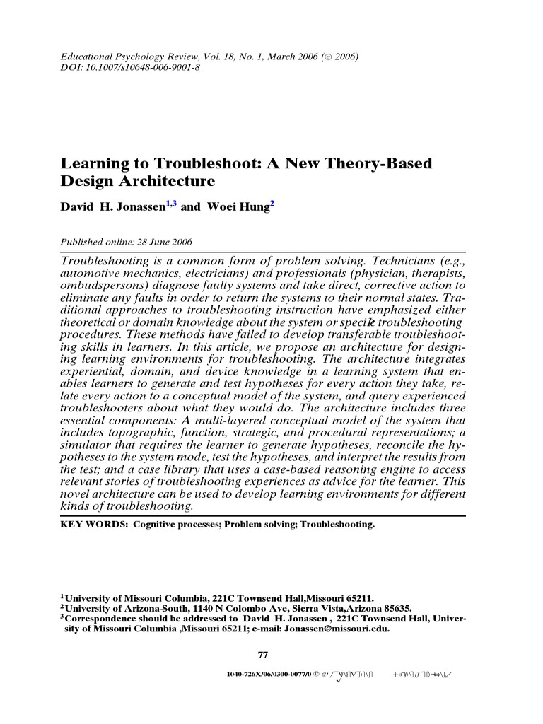 Jonassen - Learning To Troubleshoot A New Theory-Based Design ...