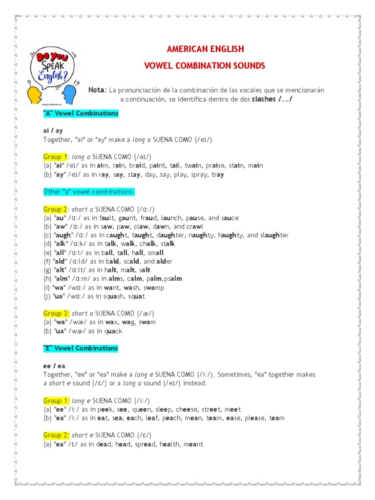 American English - Vowel Combination Sounds | PDF | Human Voice | Phonetics