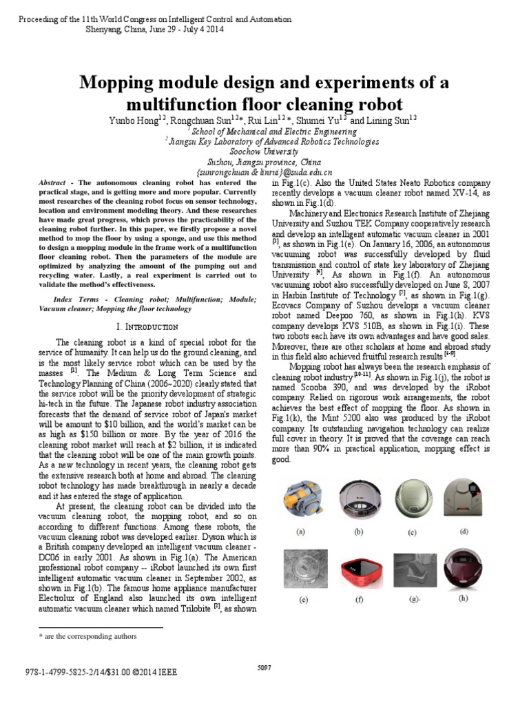 Mopping Module Design and Experiments of A Multifunction Floor Cleaning ...