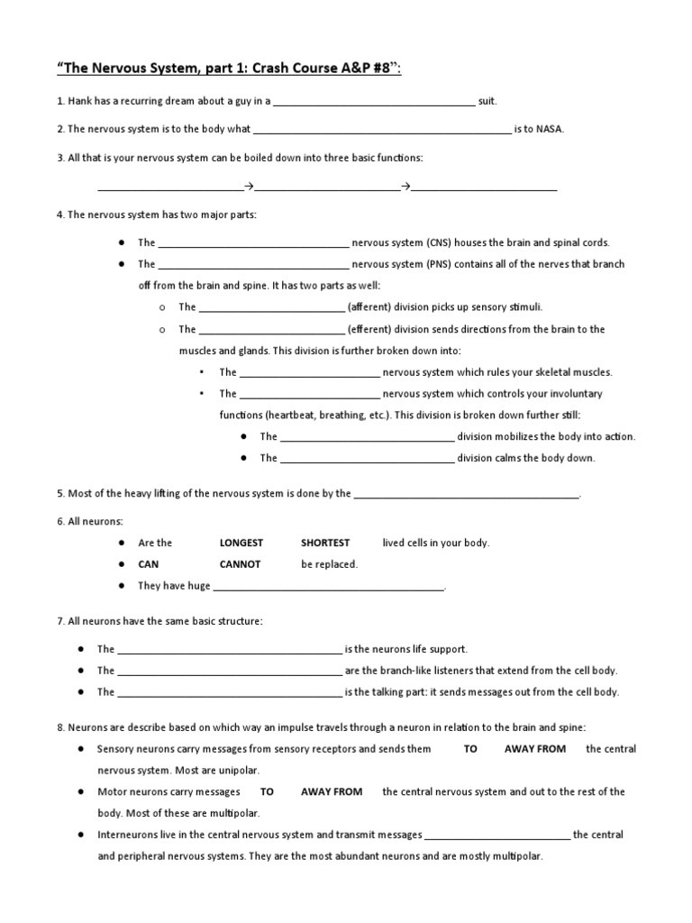 " The Nervous System, Part 1: Crash Course A&P #8 ":: Longest Shortest ...