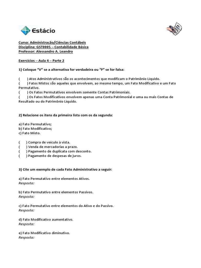 Material Complementar Aula04 Exercício - pt02 | PDF | Contabilidade | Nota promissória comercial ...
