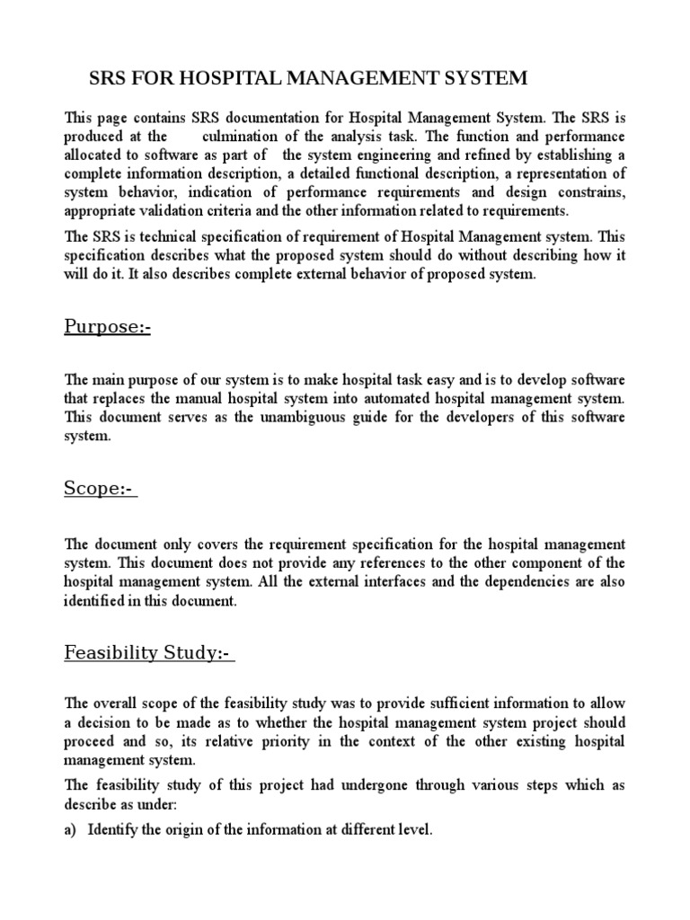 Srs For Hospital Management System | PDF | System | Specification ...