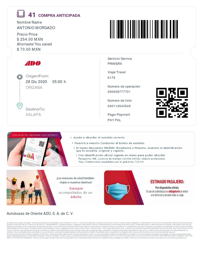 Boleto ADO | PDF | Transporte | Business
