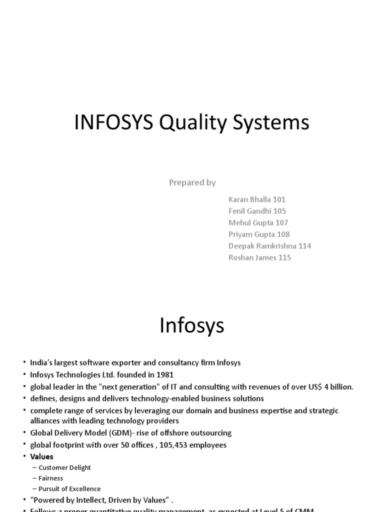INFOSYS Quality Systems: Prepared by | PDF | Quality Management ...