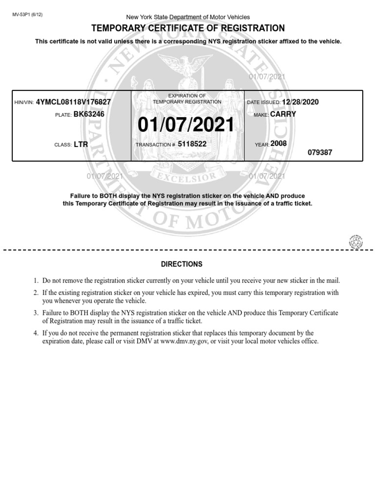 NY Temporary Registration Guidelines | PDF