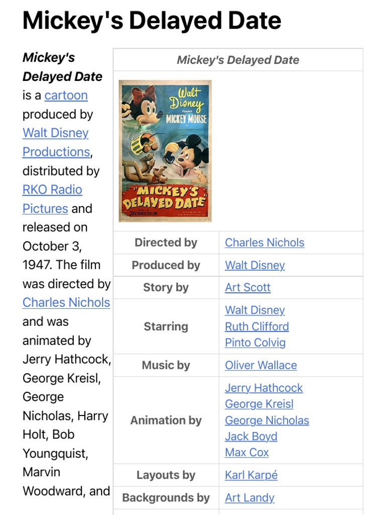 Mickey's Delayed Date - Wikipedia | PDF | Animation | Walt Disney
