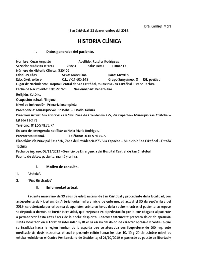 Historia Clínica: I. Datos Generales Del Paciente | Descargar gratis ...