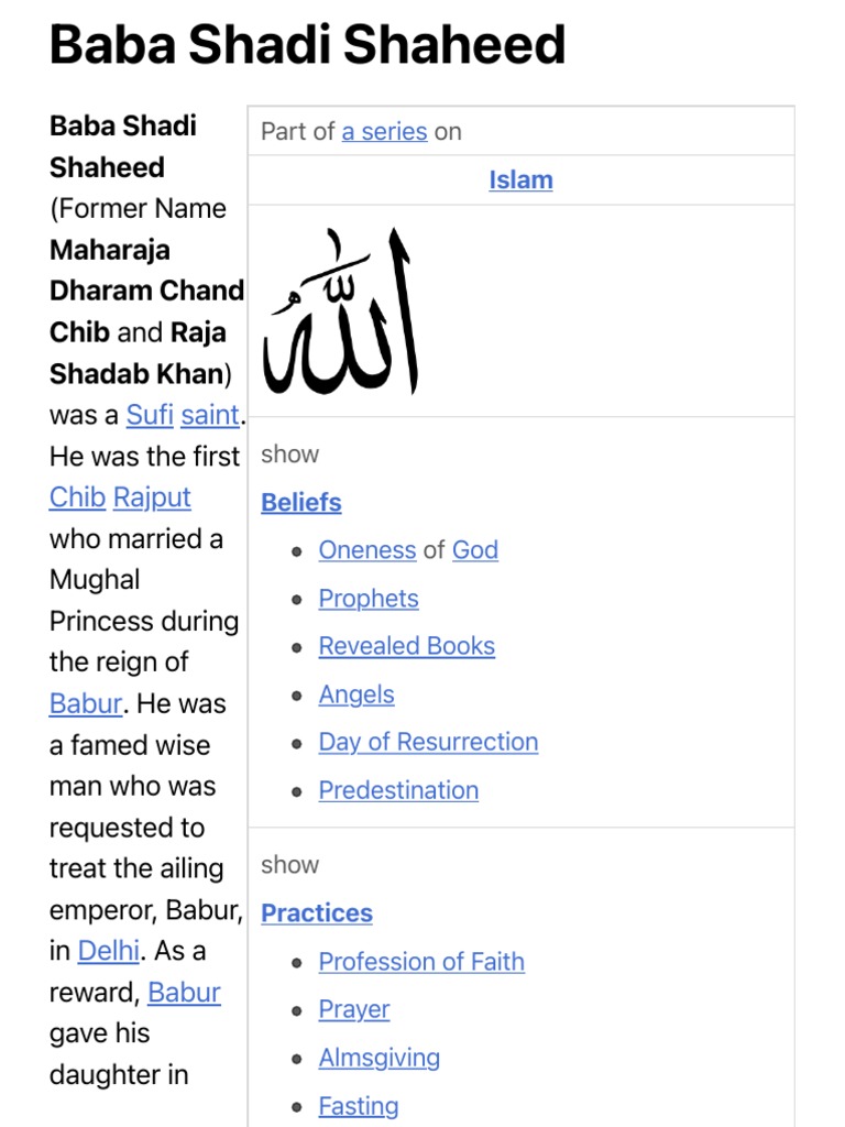 Baba Shadi Shaheed - Wikipedia | PDF | Religious Behaviour And ...