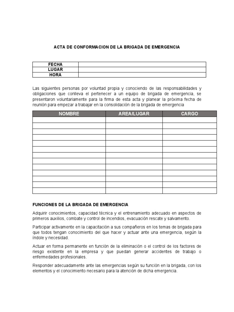 Acta de Conformacion Brigada | PDF Acta de Conformacion Brigada | PDF