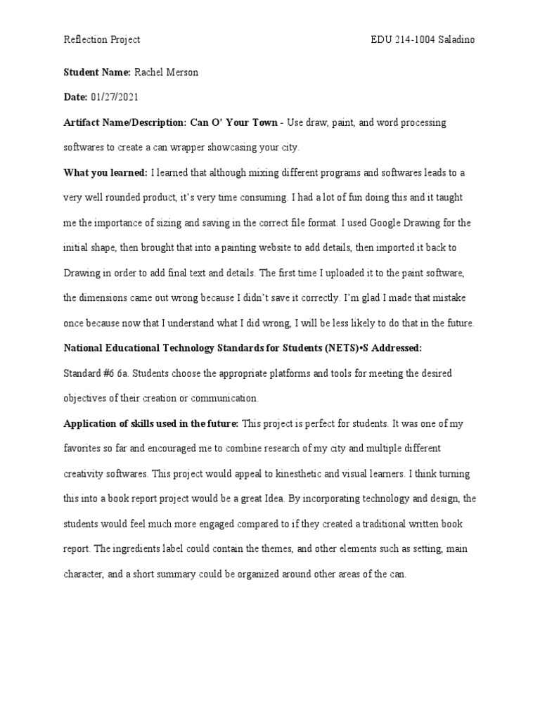 Rachel Merson Can o Town Reflection | PDF