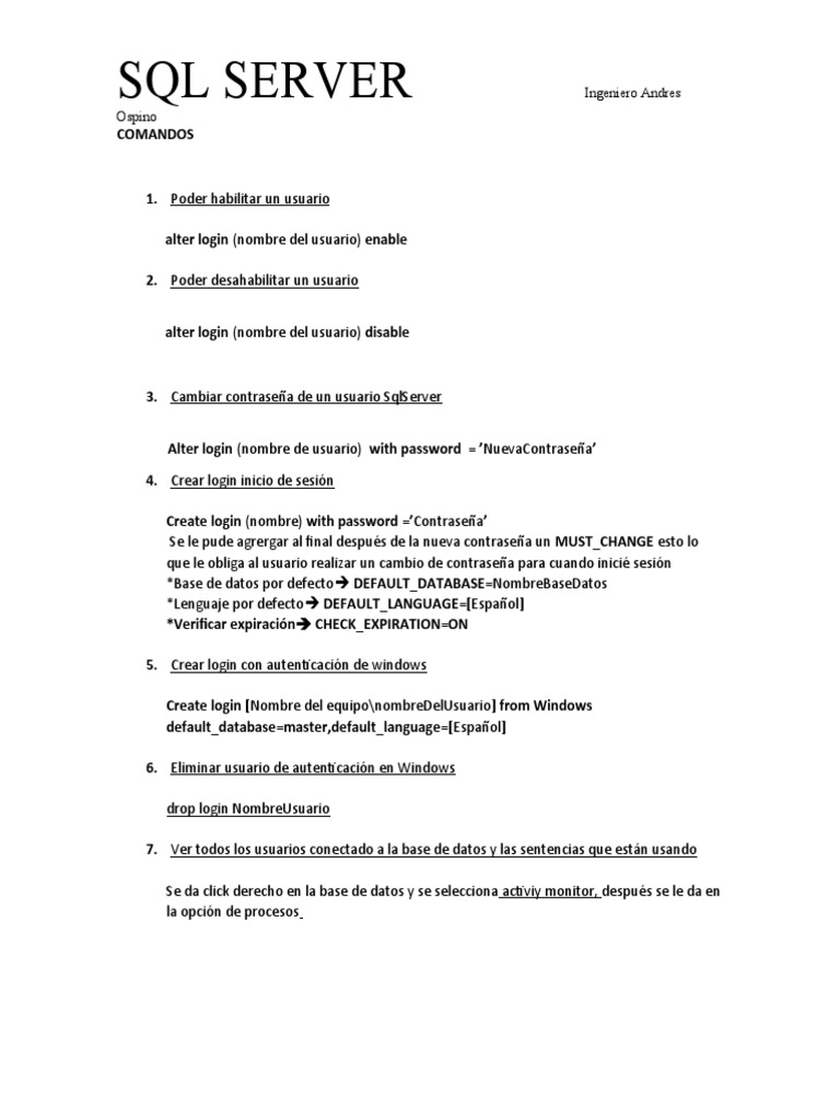 COMANDOS | PDF | SQL | Servidor SQL de Microsoft
