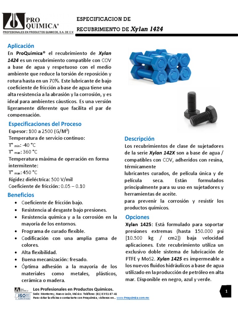 Boletin de Xylan 1424 | PDF | Revestimiento | Lubricante