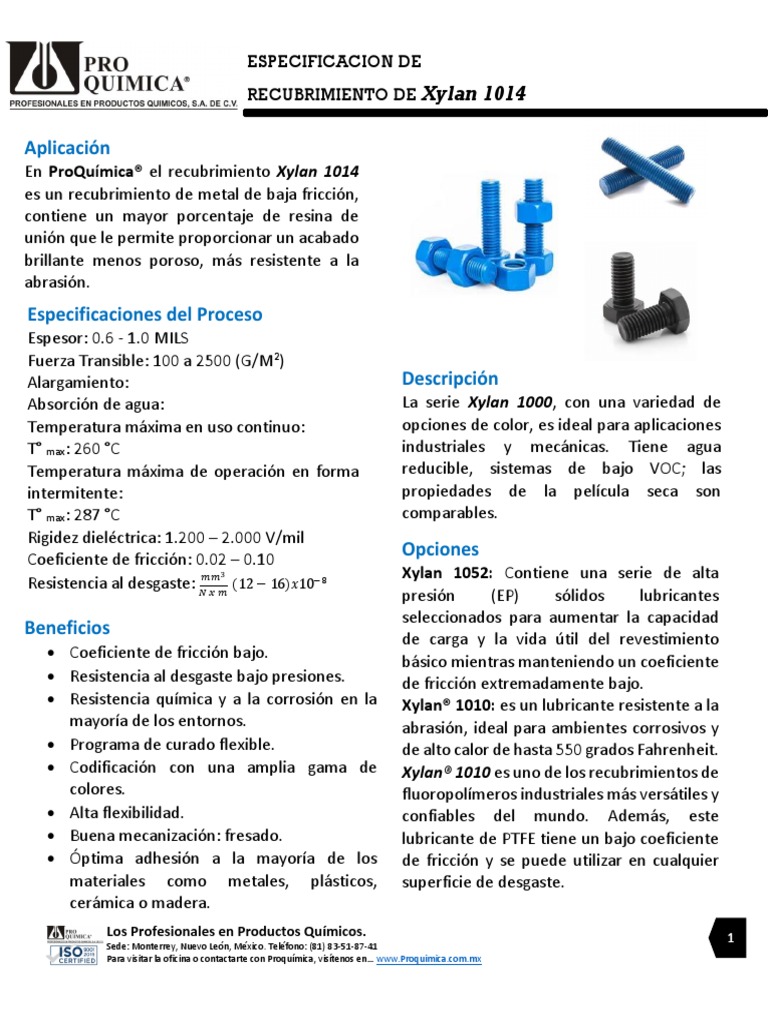 Boletin de Xylan 1014 | PDF | Revestimiento | Lubricante