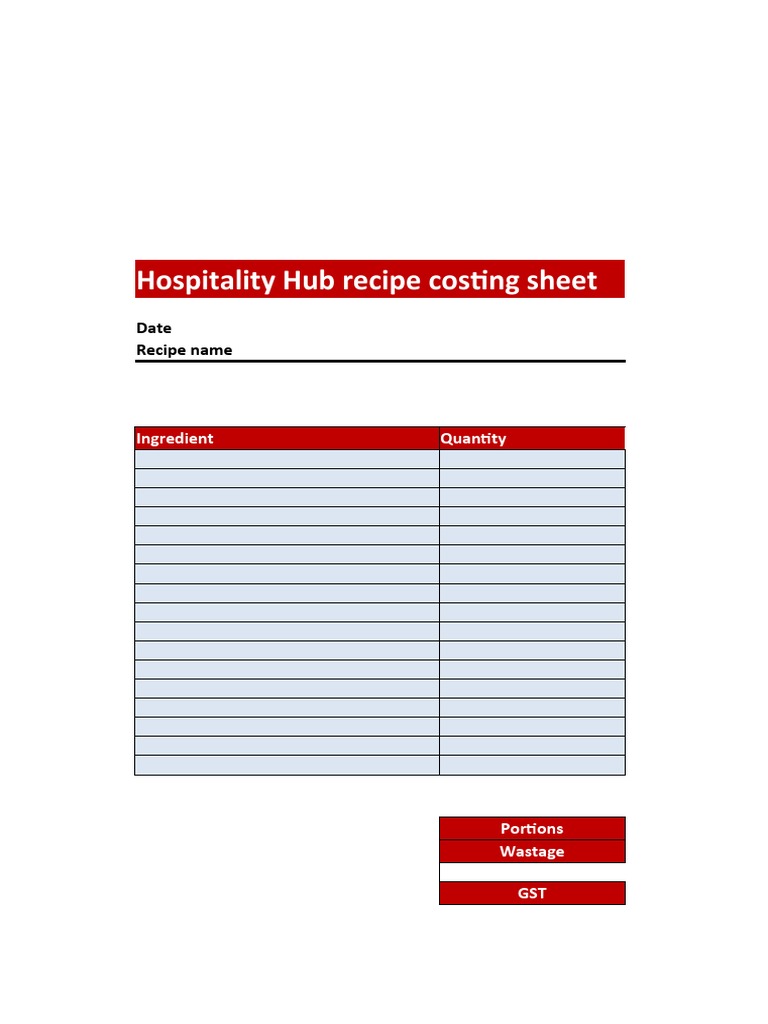 Hospitality Hub Recipe Costing Sheet | PDF | Prices | Chocolate