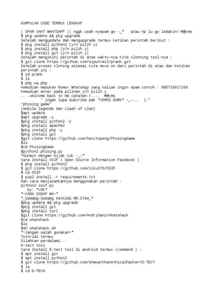 Full Script Termux Terbaru 2020 (SFILE | PDF