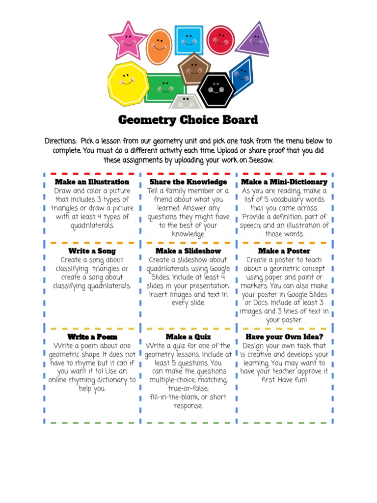 Geometry Choice Board | PDF | Geometry | Communication