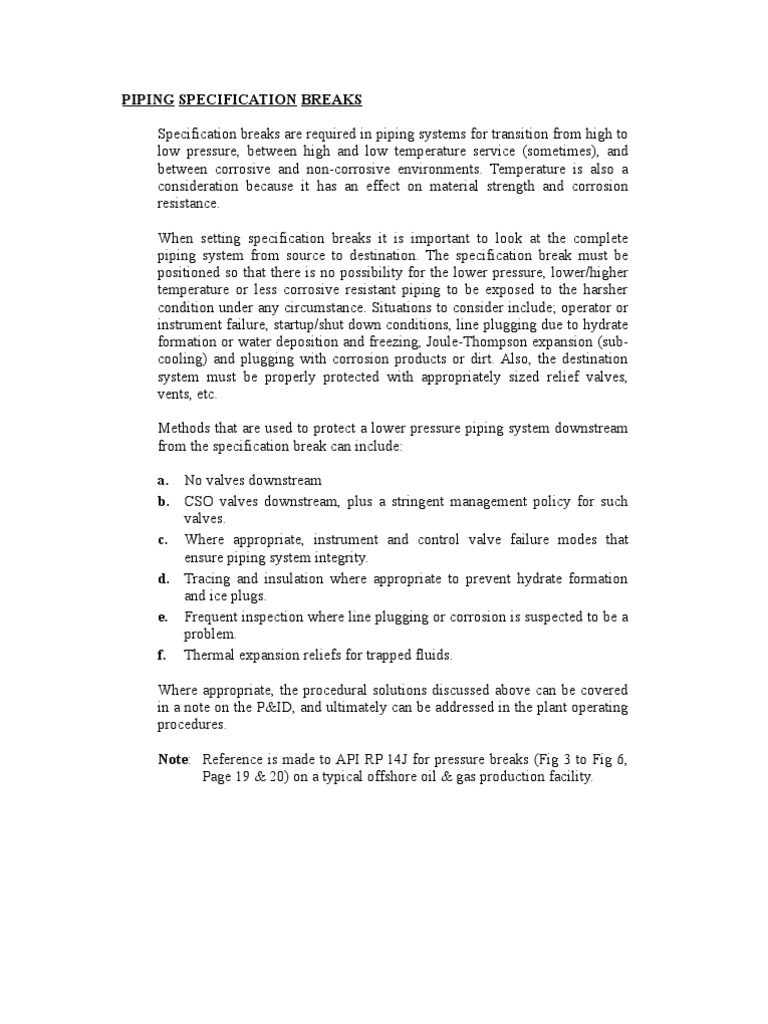 PIPING_SPECIFICATION_BREAKS | Pump | Valve