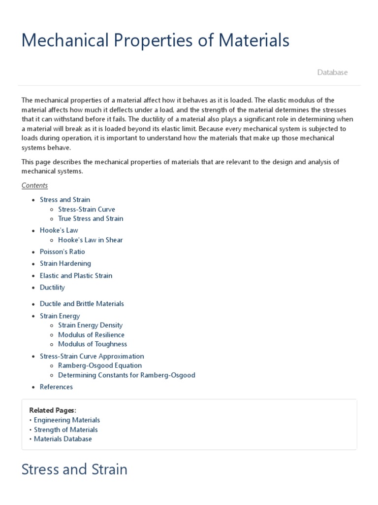 Mechanical Properties of Materials - MechaniCalc | PDF | Teaching ...