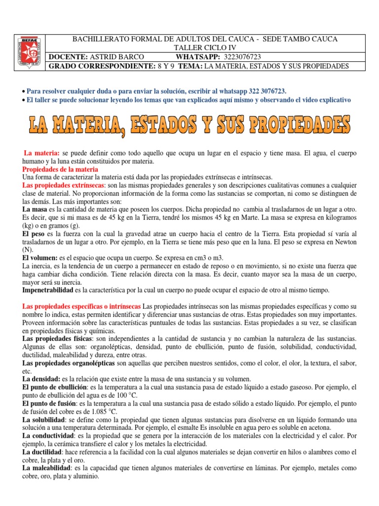 2 Materia, Estados, Cambios de Estado y Propiedades | PDF | Sustancias ...
