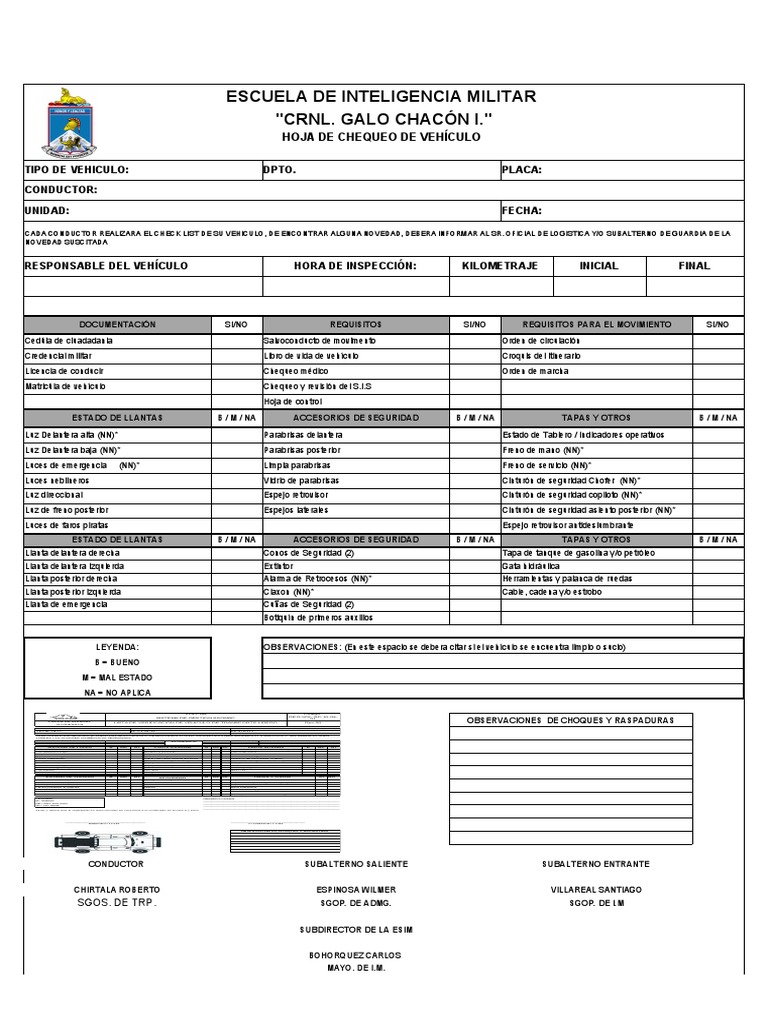 Hoja de Chequeo Vehículos | PDF | Equipo | Transporte por carretera