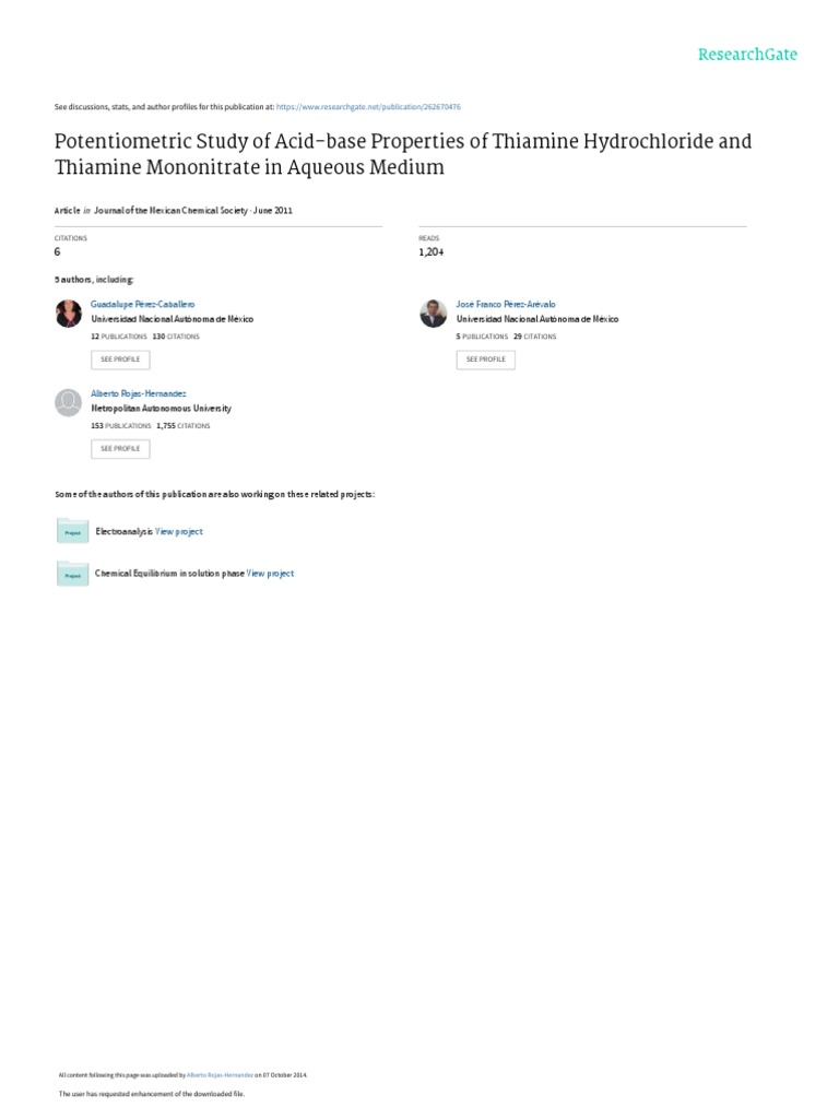 Potentiometric Study of Acid-Base Properties of TH | Download Free PDF ...
