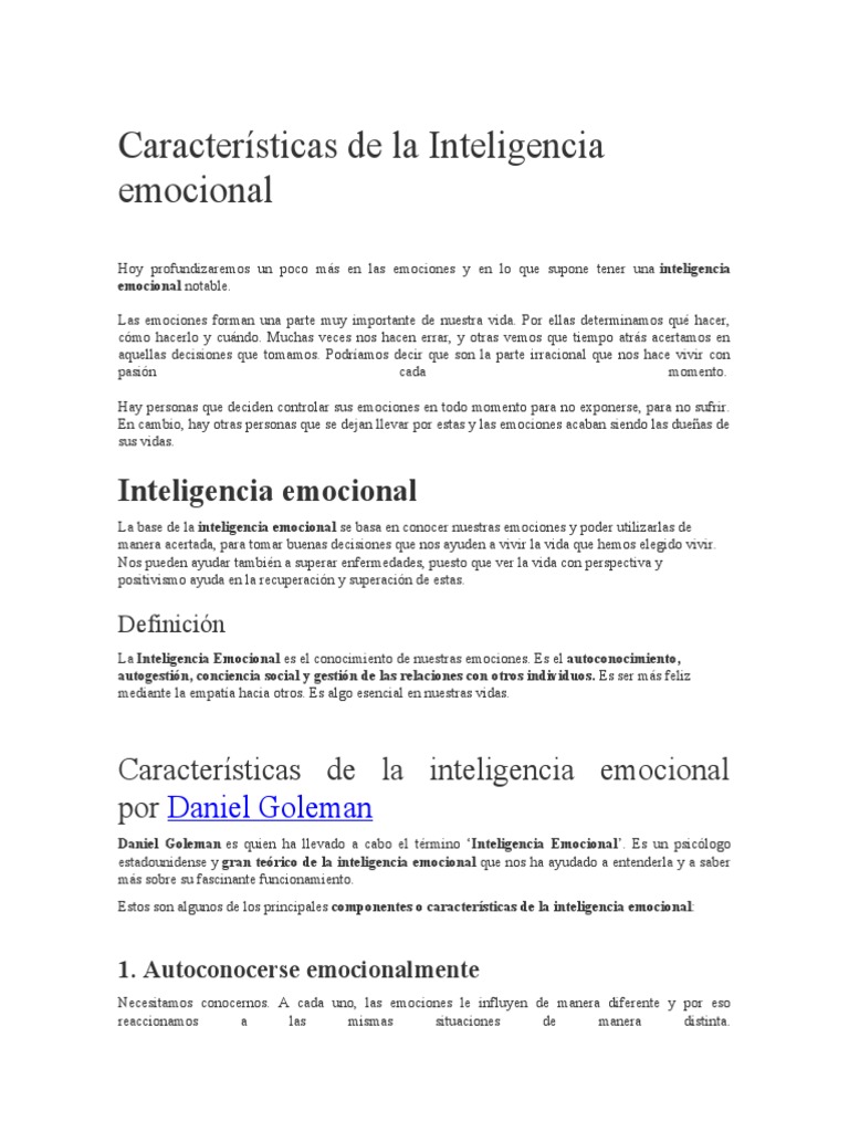Características De La Inteligencia Emocional Pdf Inteligencia Las