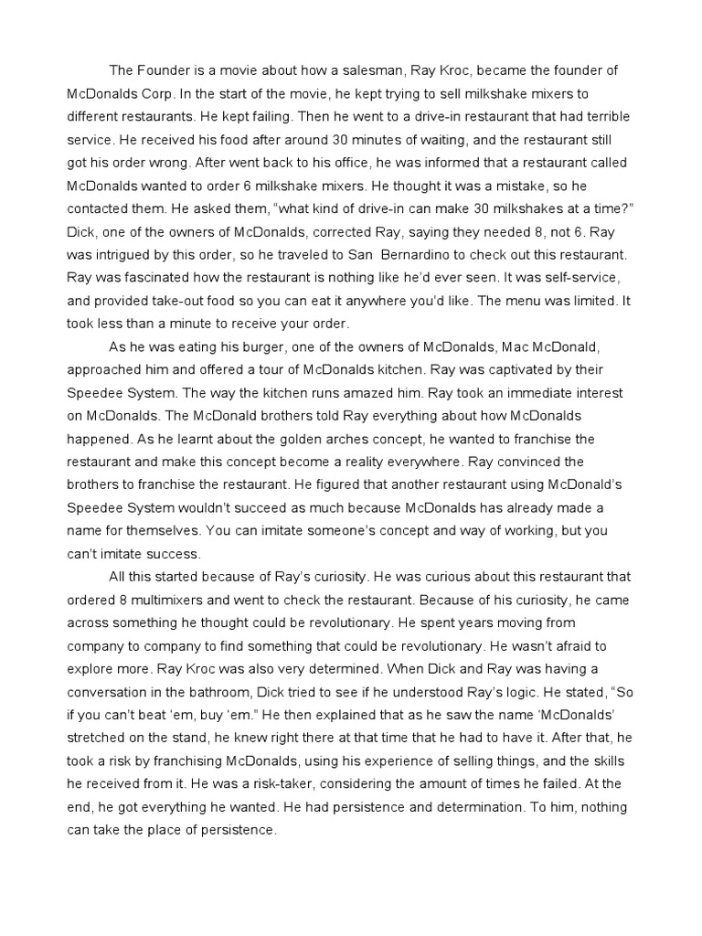 BS The Founder Analysis | PDF | Mc Donald's | Franchising