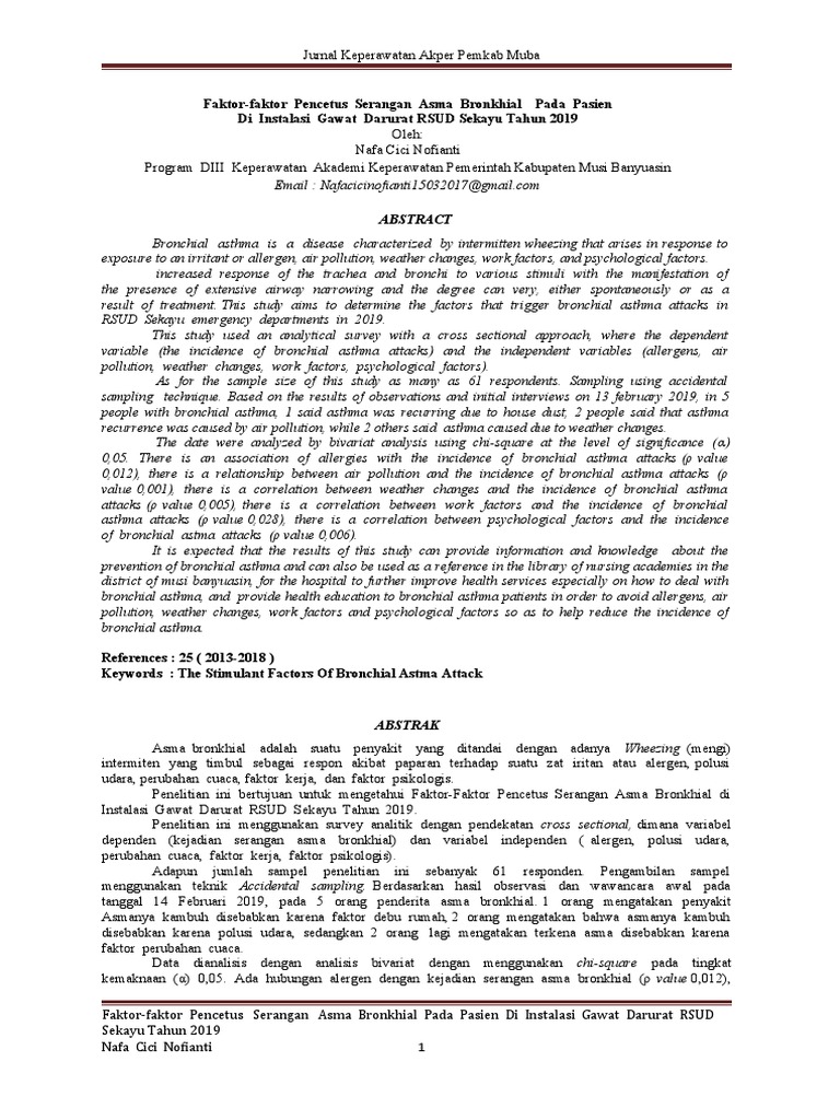 Faktor-Faktor Pencetus Serangan Asma Bronkhial Pada Pasien Di Instalasi ...