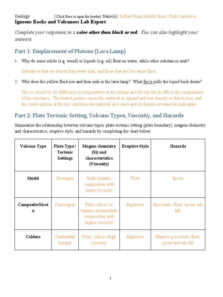 Igneous Rocks and Volcanoes Lab | PDF | Igneous Rock | Volcano