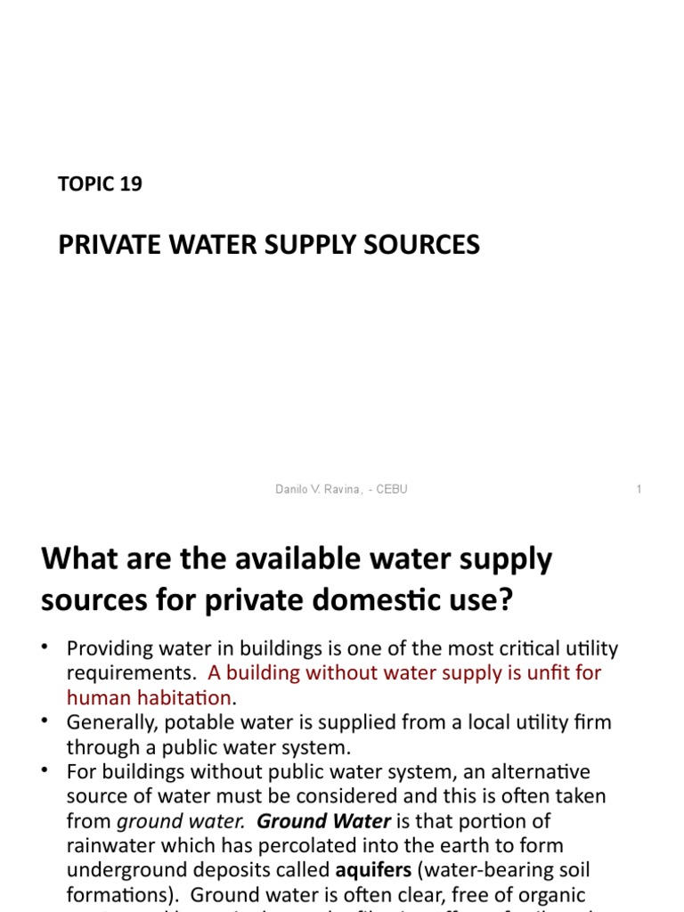 Private Water Supply Sources: Topic 19 | PDF | Groundwater | Aquifer