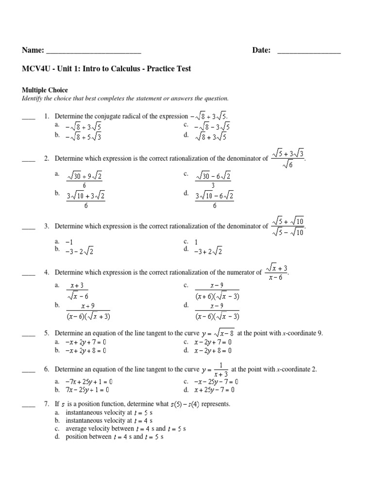 Final Limits Chapter Test | PDF | Derivative | Tangent