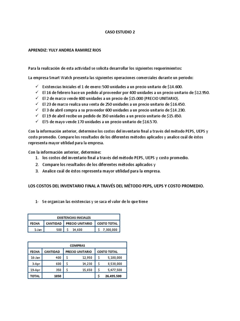 Caso Estudio 2 - Metodos - Peps - Ueps - Costo - Promedio | PDF | Inventario | Economias
